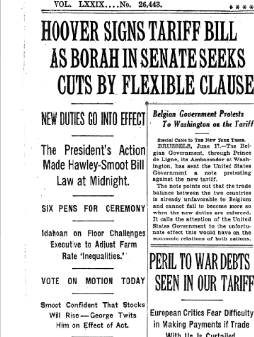 A Bad Tariff Plan: The Disaster of Smoot-Hawley – Here For History